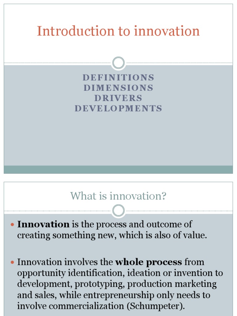 Introduction To Innovation: Definitions Dimensions Drivers Developments ...