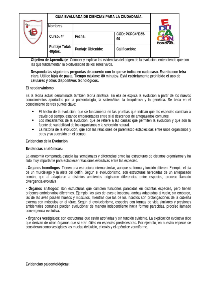 Guia Evaluada de Ciencias Para La Ciudadanía | PDF | Evolución | Gene