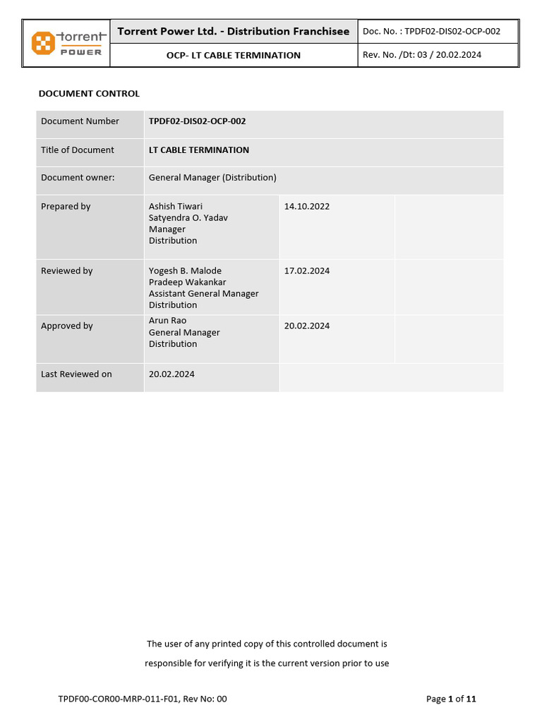 LT Cable Termination Procedure Guide | PDF | Occupational Safety And ...