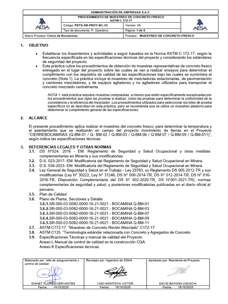 Pets-Sr-Proy-Bc-33 Procedimiento de Muestreo Con Concreto Fresco Astm C ...