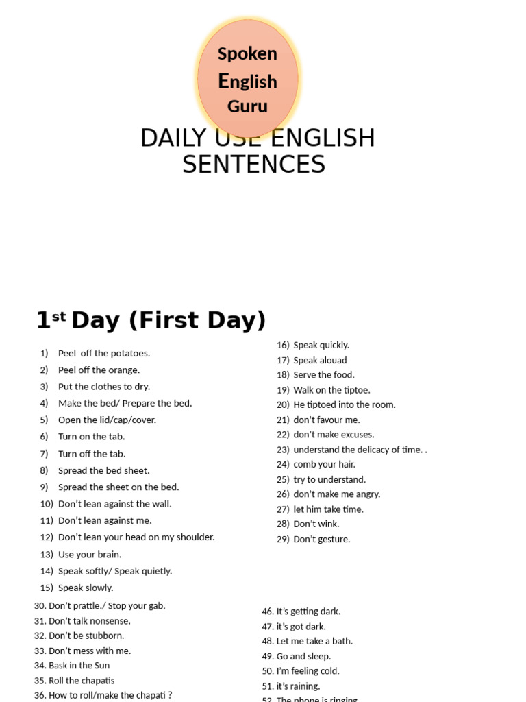 Daily English Sentences for Beginners | PDF