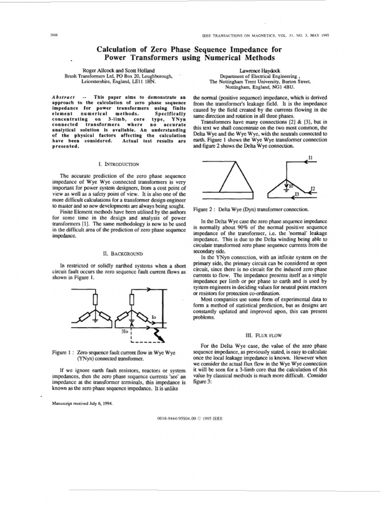 Zero Phase Sequence | Transformer | Electrical Impedance