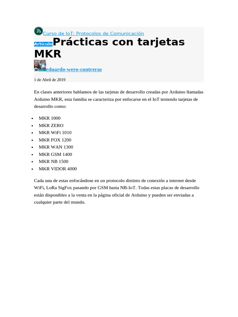 38 Prácticas Con Tarjetas MKR | PDF | Arduino | Informática