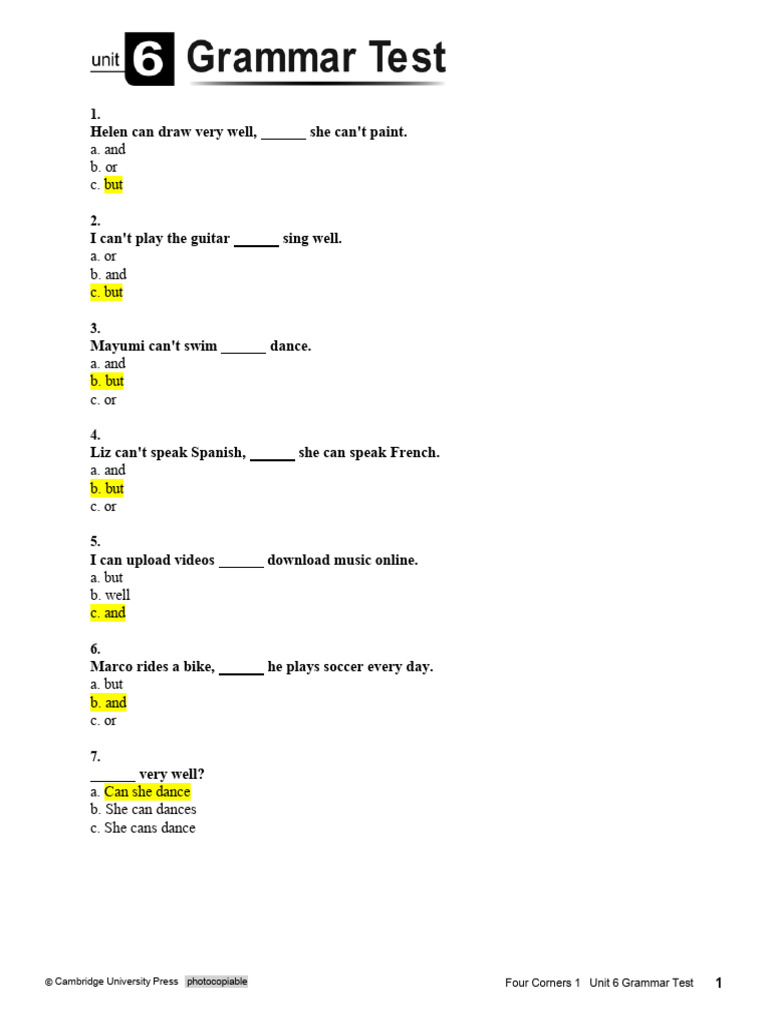 Four Corners Level 1 U6Grammar | PDF | Chess | Chess Theory