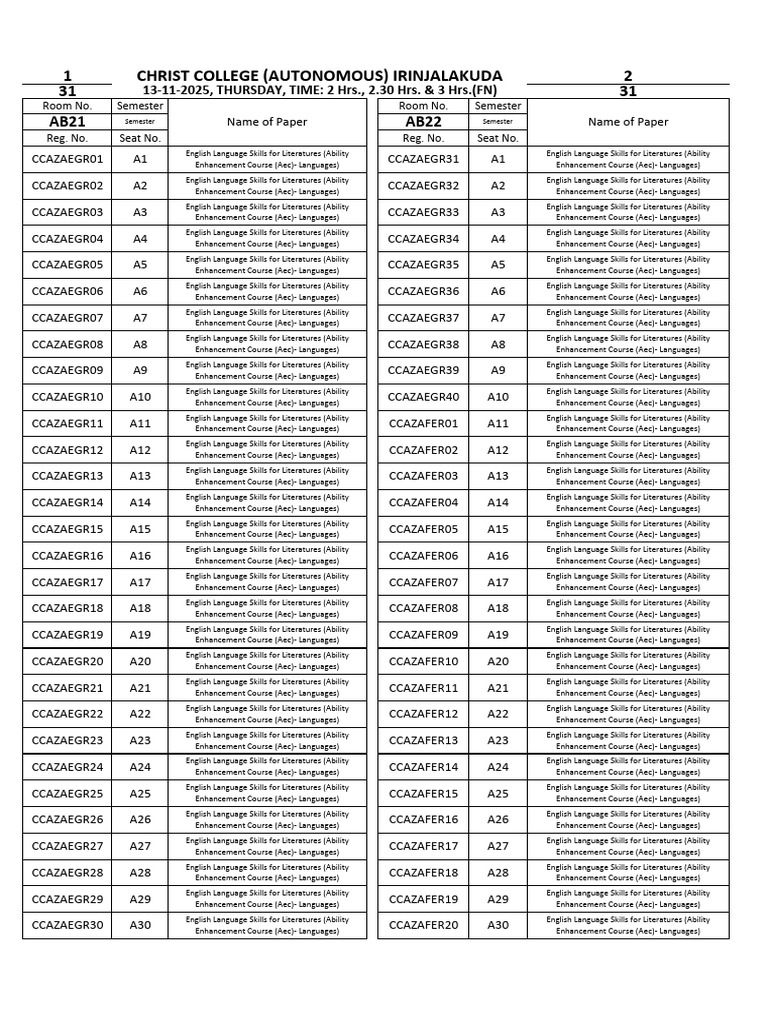 13-11-25 FN Exam Seating | PDF