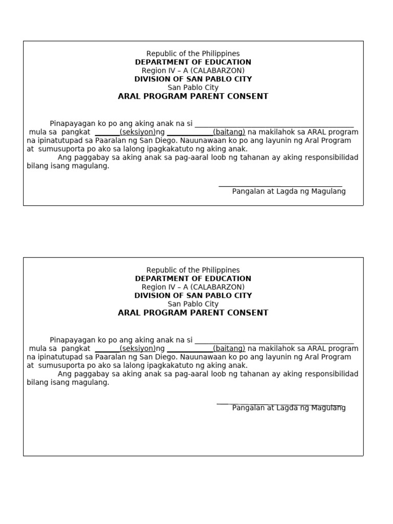 Aral Program Parent Consent | PDF
