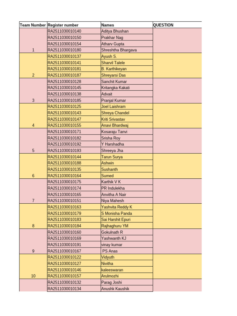 Team Number and Register Details | PDF