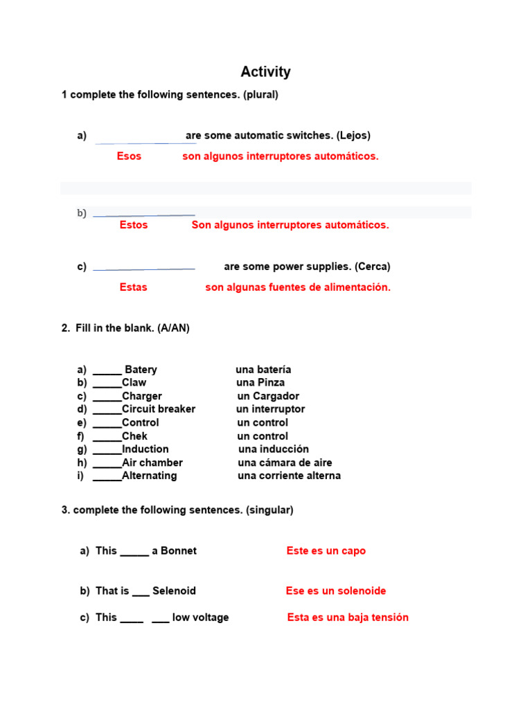 Activity Pronombres Demostrativos Plurales | PDF