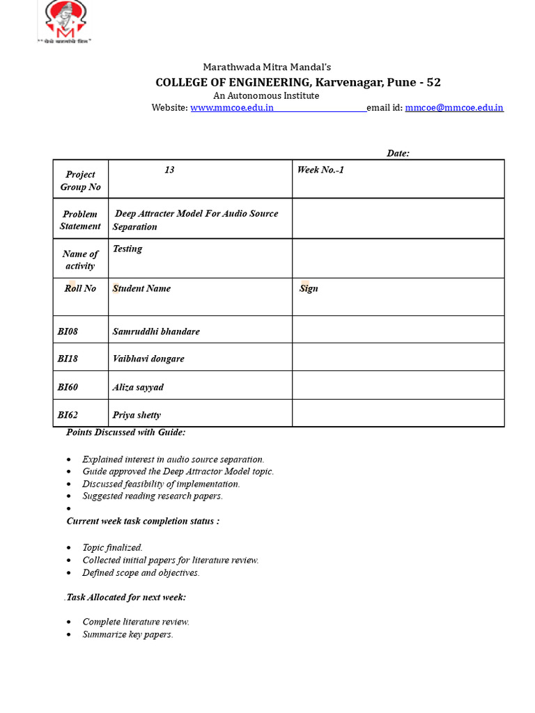 Project Weekly Diary Format - Docx 1 | PDF