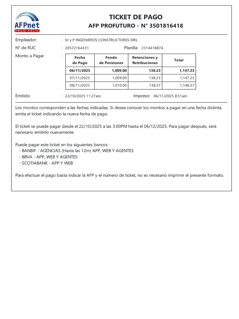 Ticket-Afp Profuturo 09-2025 Kj&p | PDF