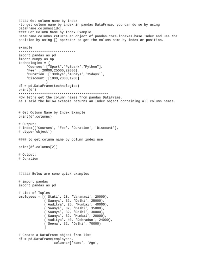 9 Get Column Name by Index or Position | PDF | Data Management Software ...