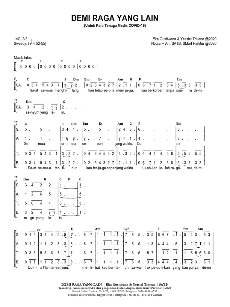 Notasi Angka - Demi Raga Yang Lain-Satb | PDF