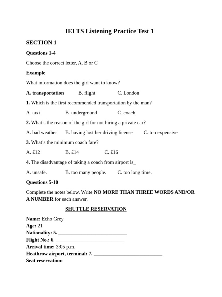 IELTS Listening Practice Test 1 | PDF