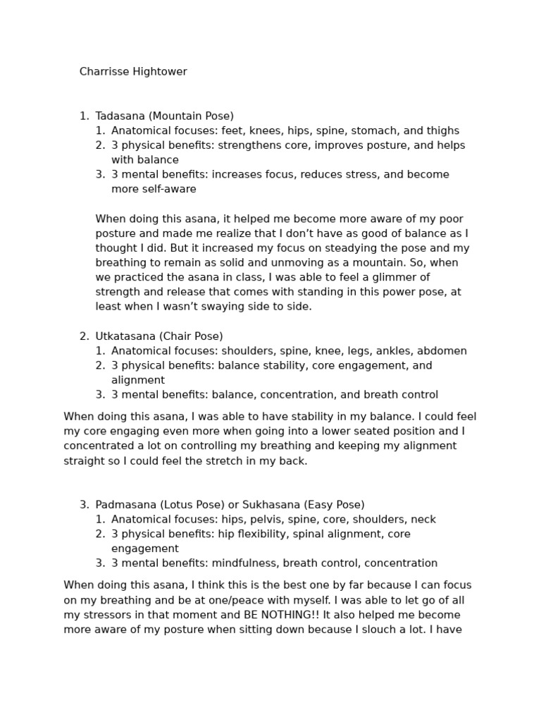 Week 1 Asana Poses | PDF