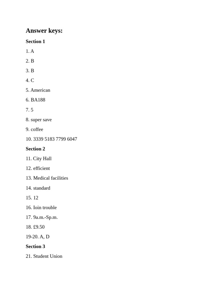 Answer Keys and Explanation IELTS Listening Practice Test 1 | PDF ...