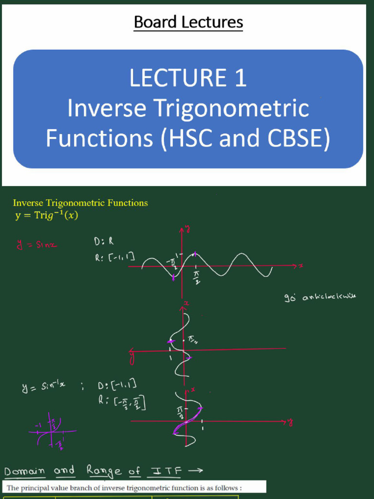 Maths Board Lec 01 (Inverse Trigonometric Function) | PDF