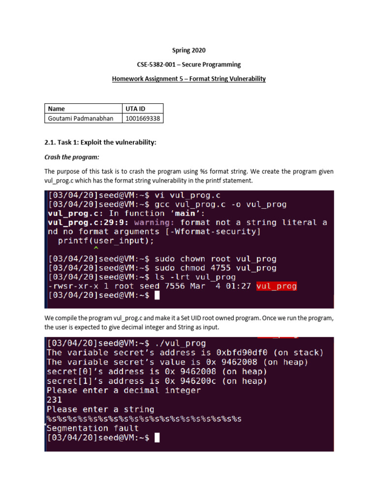 Format String Vulnerability | PDF | String (Computer Science) | Computer Architecture