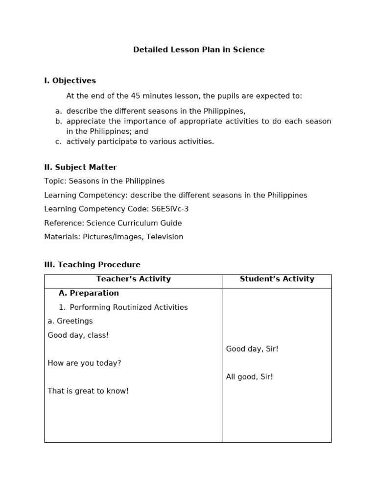 Lesson Plan: Seasons in the Philippines | PDF | Wet Season | Rain