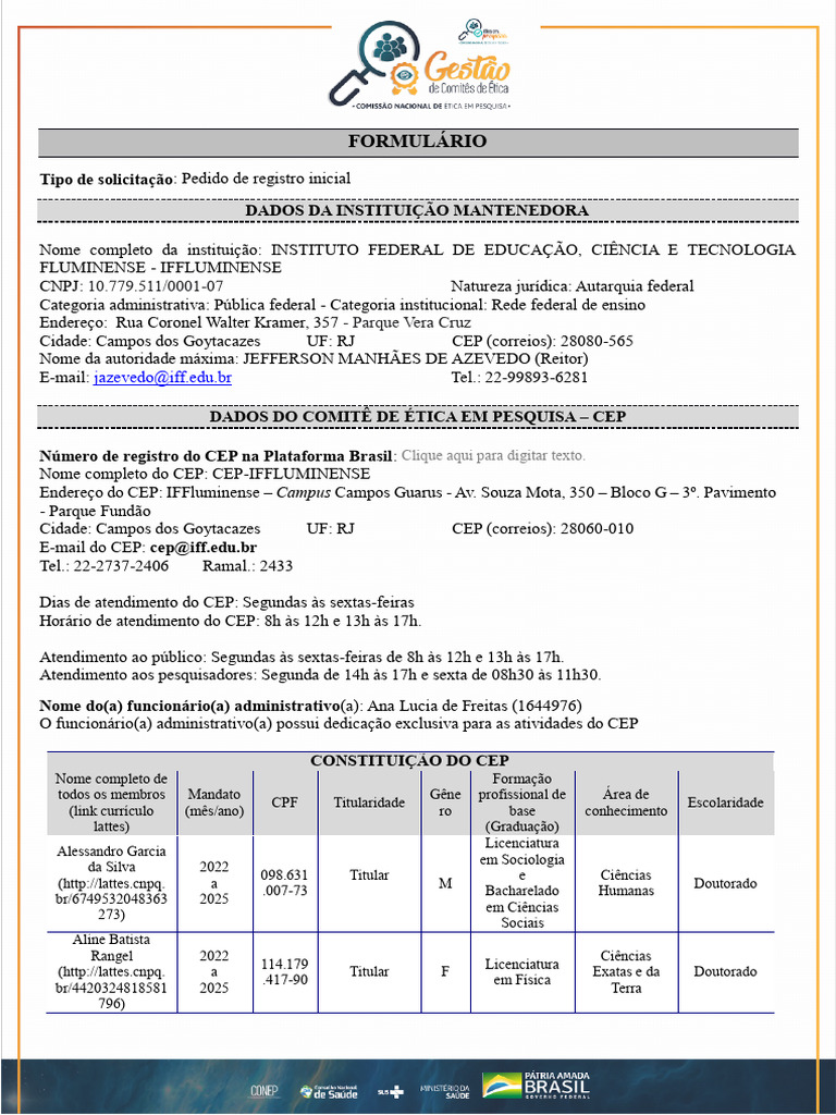 Formulario_a_CONEP_registro_CEP_IFF_-_06_julho_2022_assinado | PDF | Diploma de bacharel