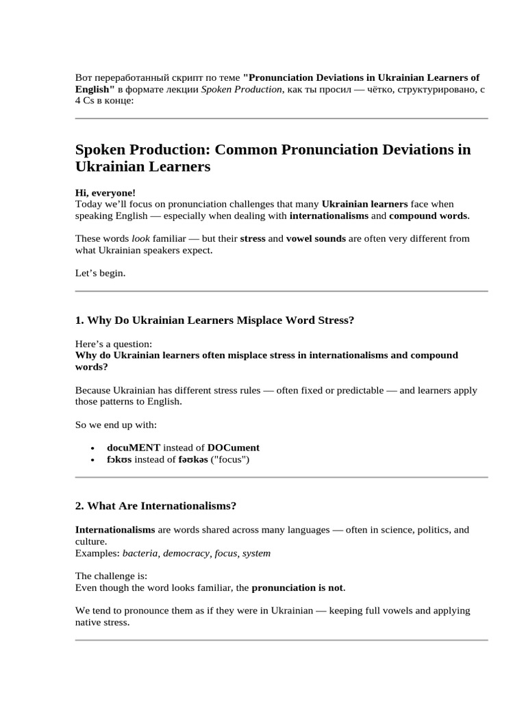 4 Pronunciation Deviations in The Speech of Ukrainian EFL Learners ...
