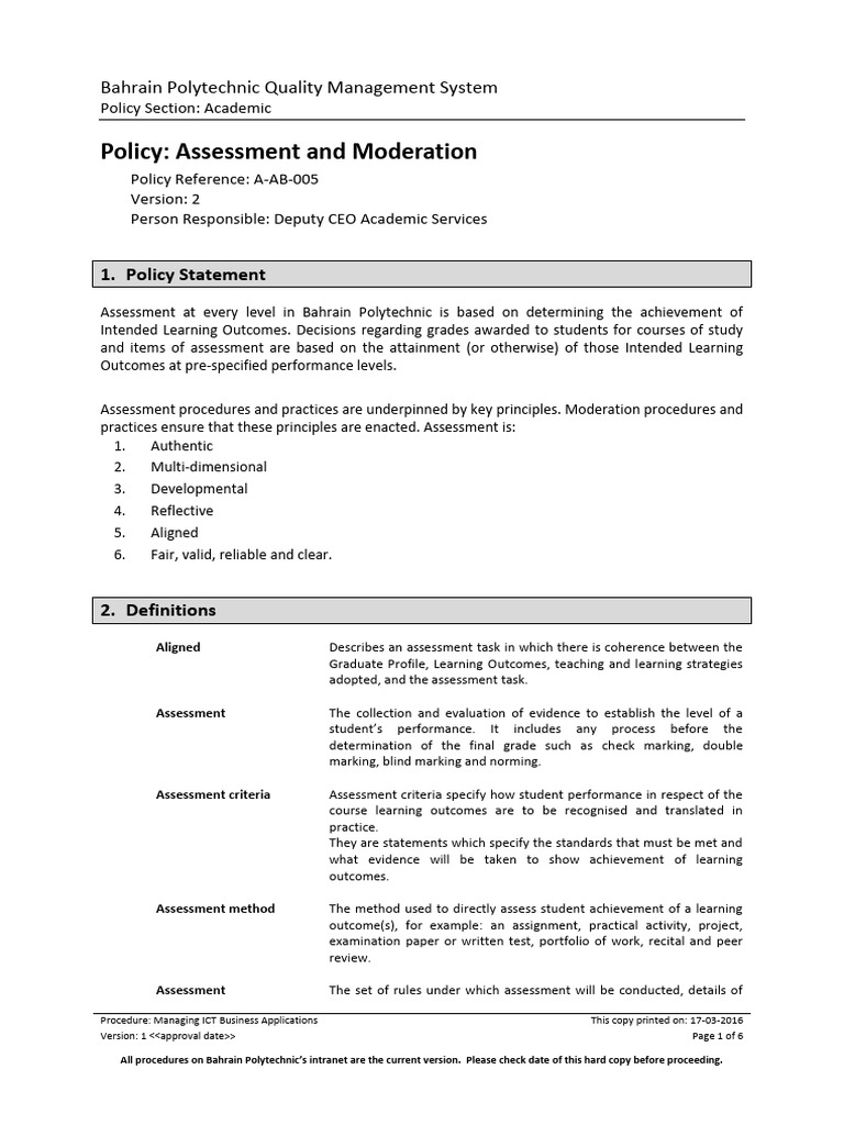 Assessment Moderation Policy Eng 2016 | PDF | Educational Assessment ...