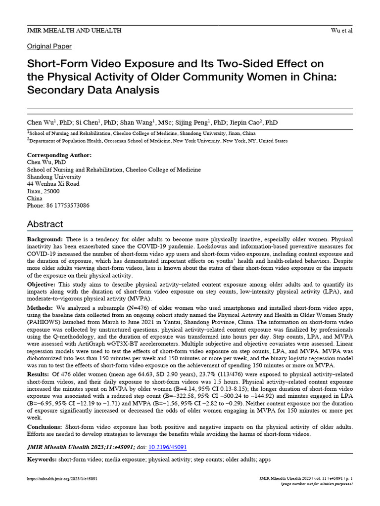Short-Form Video Exposure and Its Two-Sided Effect On The Physical ...