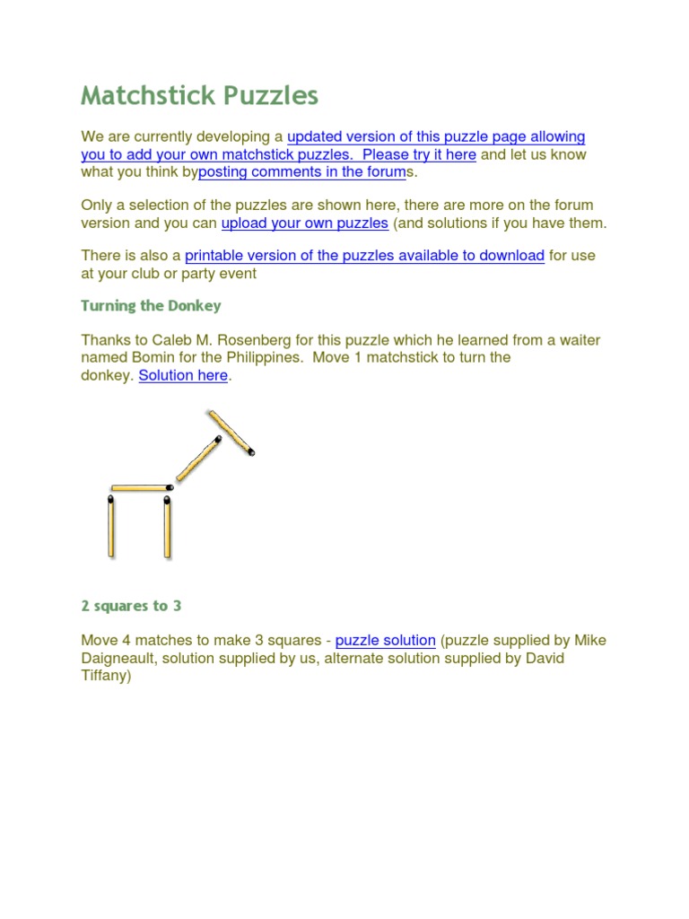 Matchstick Puzzles: A Collection of Logic Problems and Riddles ...