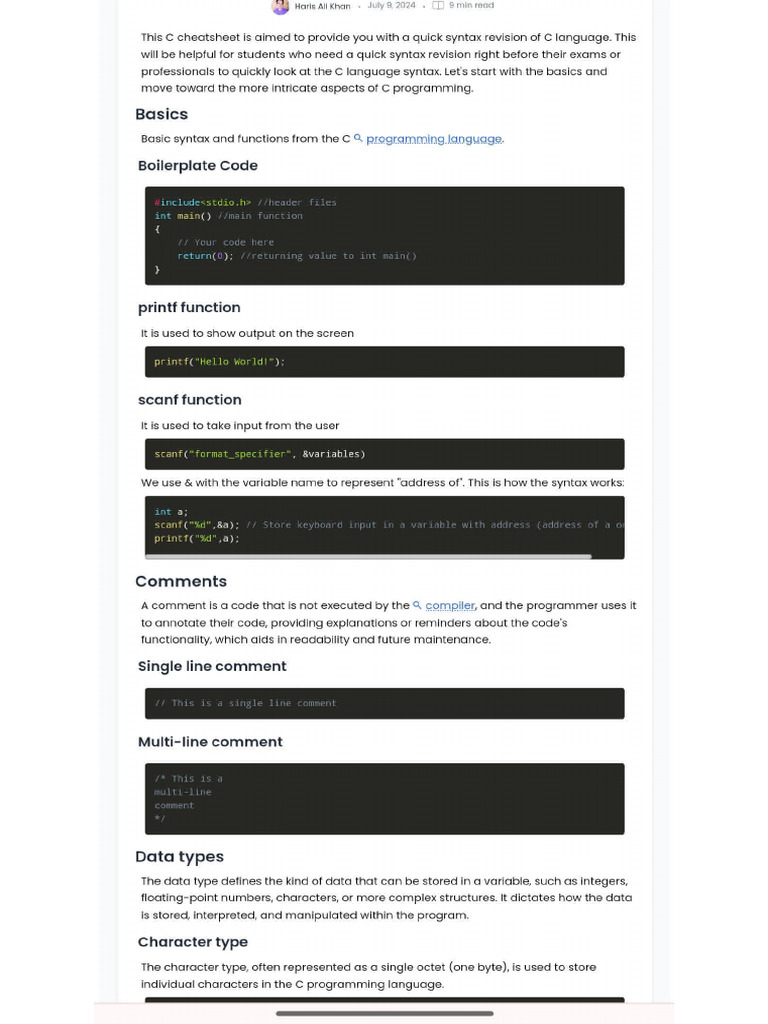 c, cheat sheet | PDF