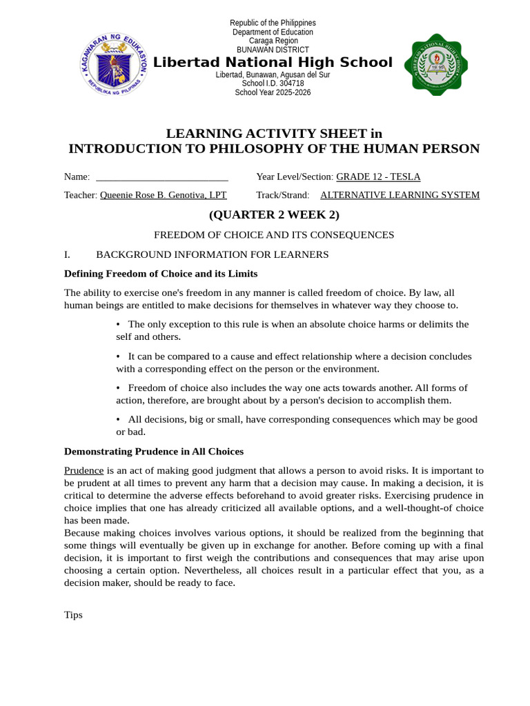 Als - Learning Activity Sheet | PDF | Meaning Of Life | Society