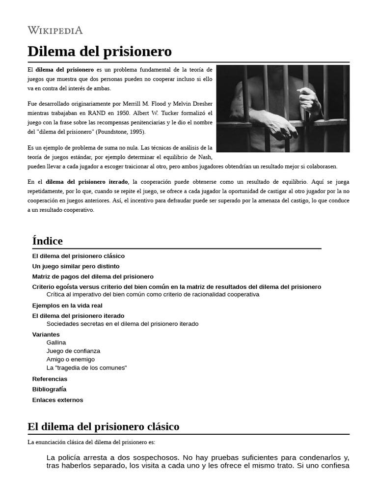 Dilema del Prisionero: Teoría y Ejemplos | PDF | Teoría de juego ...