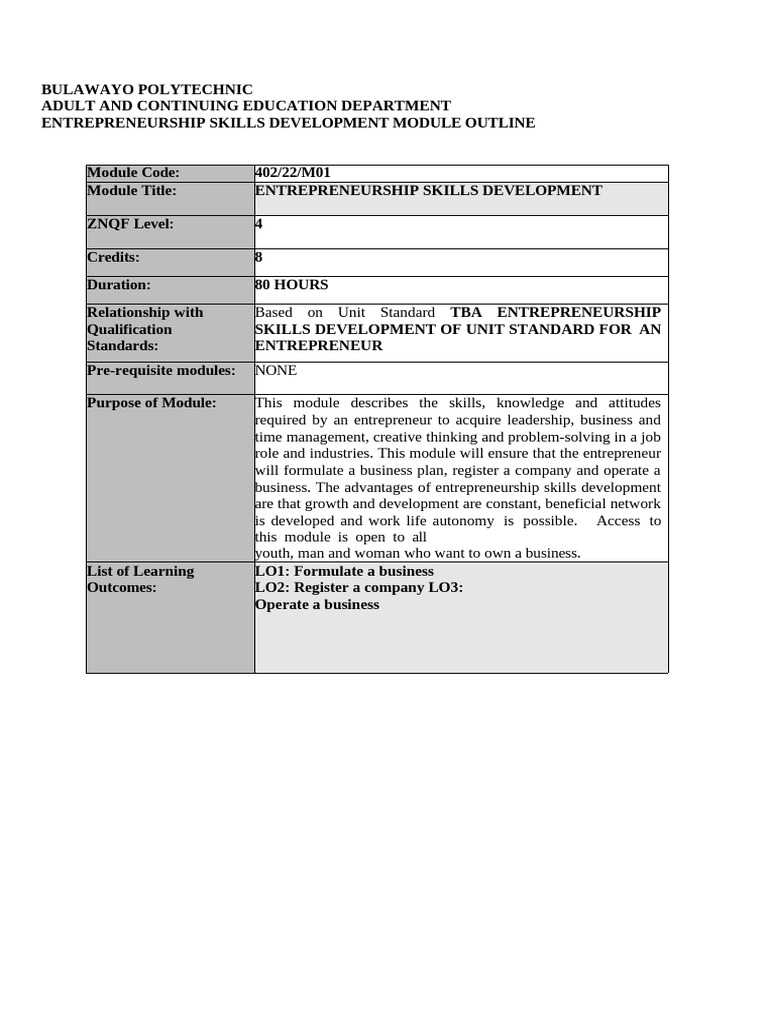 Esd Module Outline | PDF | Entrepreneurship | Learning