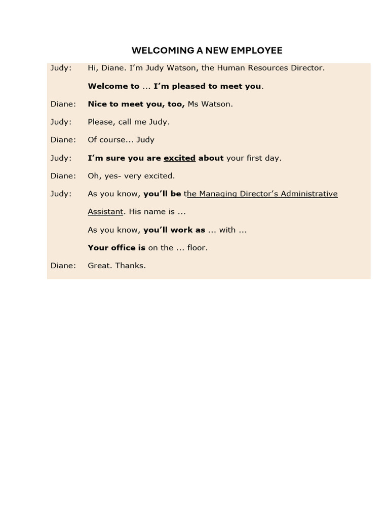 Welcoming A New Employee | PDF