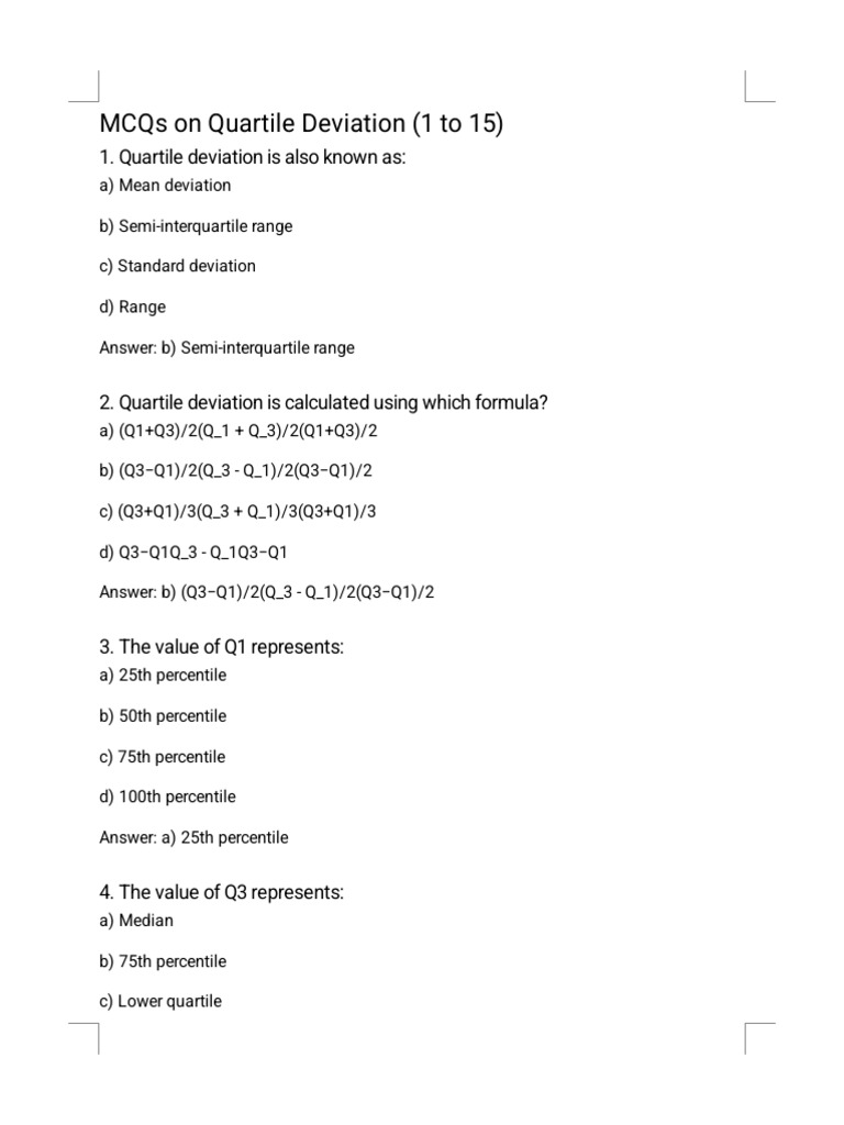 MCQs On Quartile Deviation | PDF | Standard Deviation | Mean