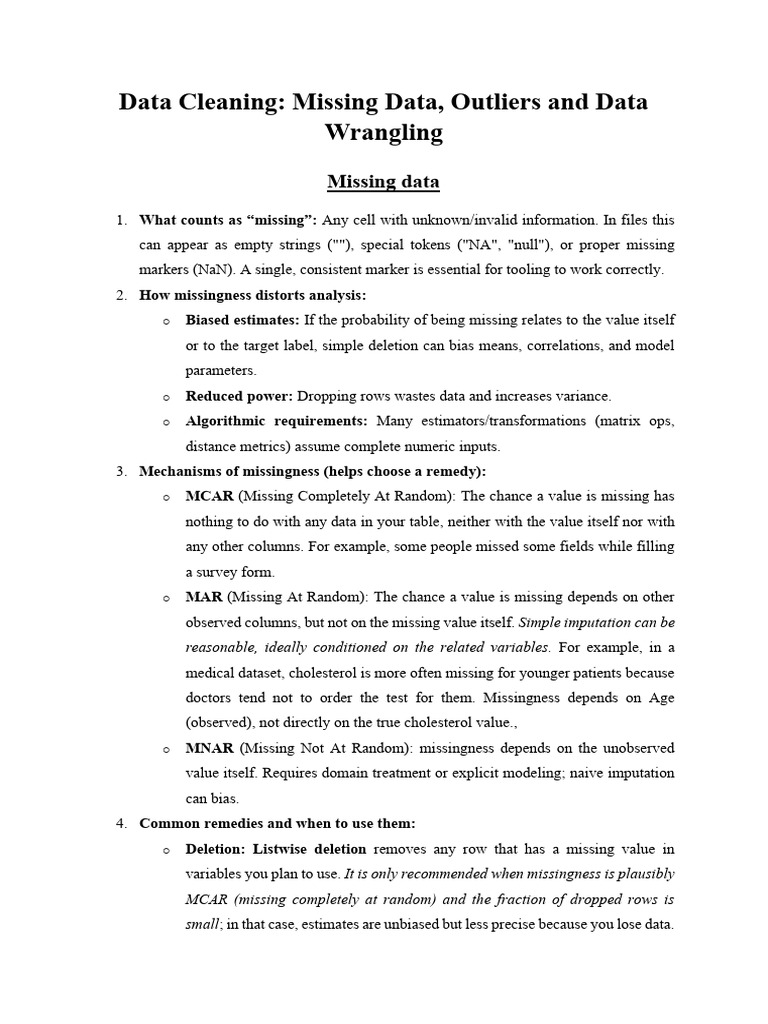 Missing Data, Outliers and Data Wrangling | PDF | Statistical Analysis | Teaching Mathematics