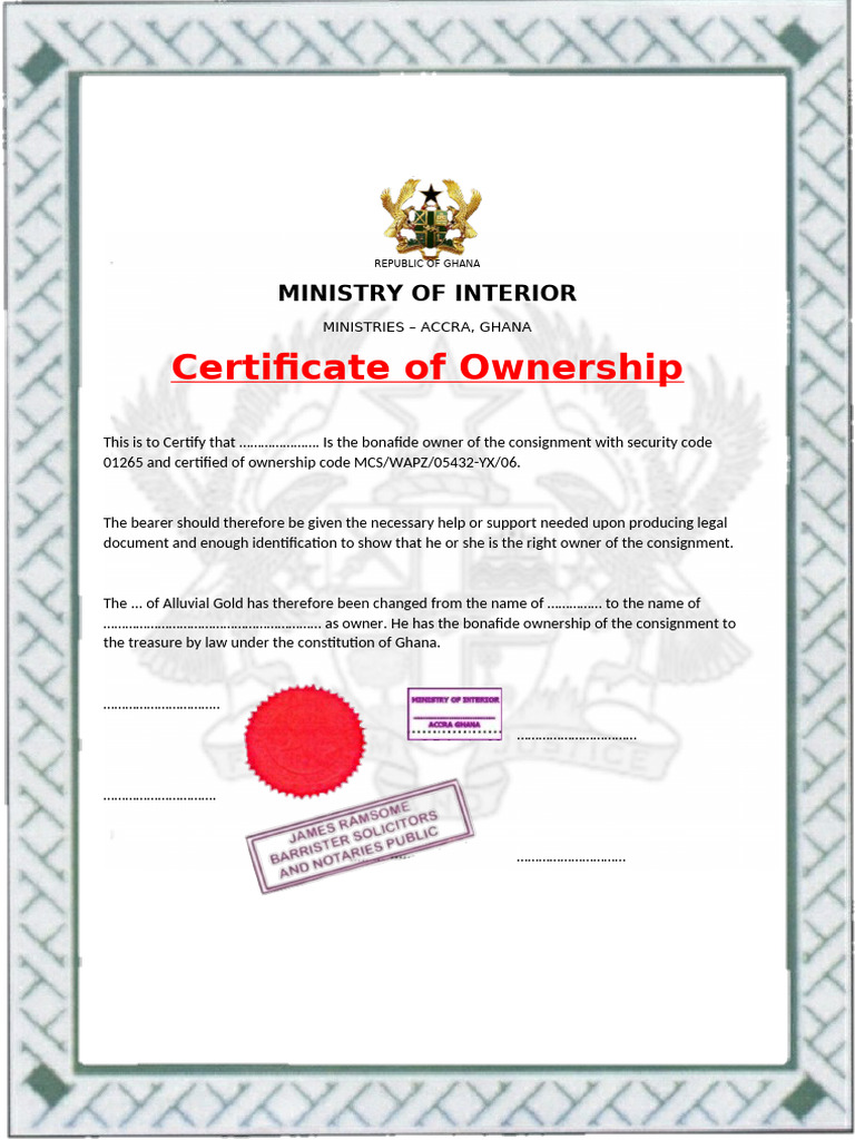 Certificate of Ownership of Gold | PDF