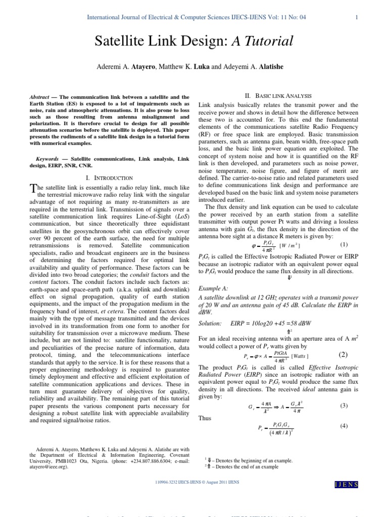 Satellite Link Design: A Tutorial: Aderemi A. Atayero, Matthew K. Luka ...