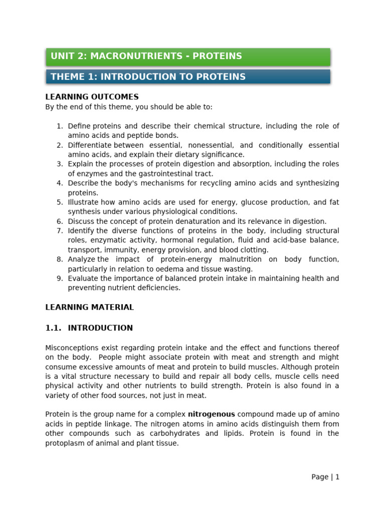 Theme 1 Intro To Proteins | PDF | Digestion | Amino Acid