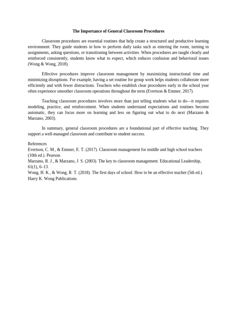 The Importance of General Classroom Procedures | PDF | Classroom ...