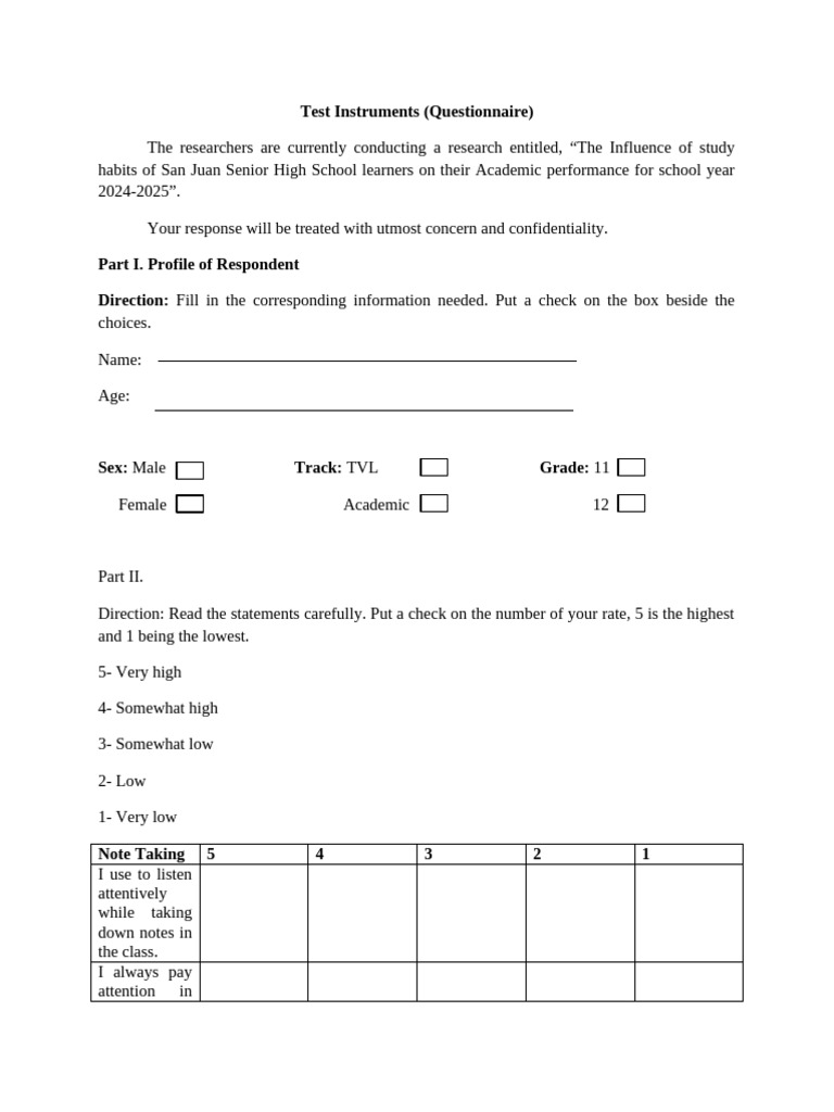 Study Habits Survey for Students | PDF