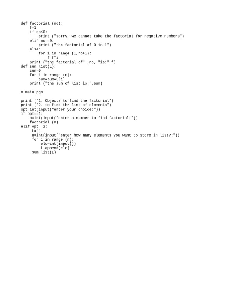 Factorial and List Sum Calculator | PDF