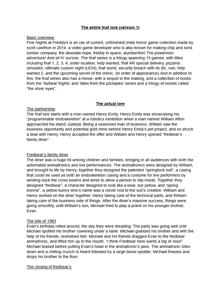 Comprehensive FNAF Lore Overview | PDF
