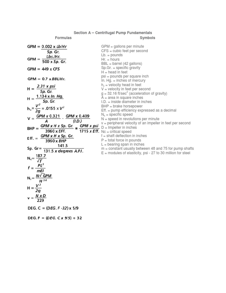 Pump Formula | PDF | Science & Mathematics | Technology & Engineering
