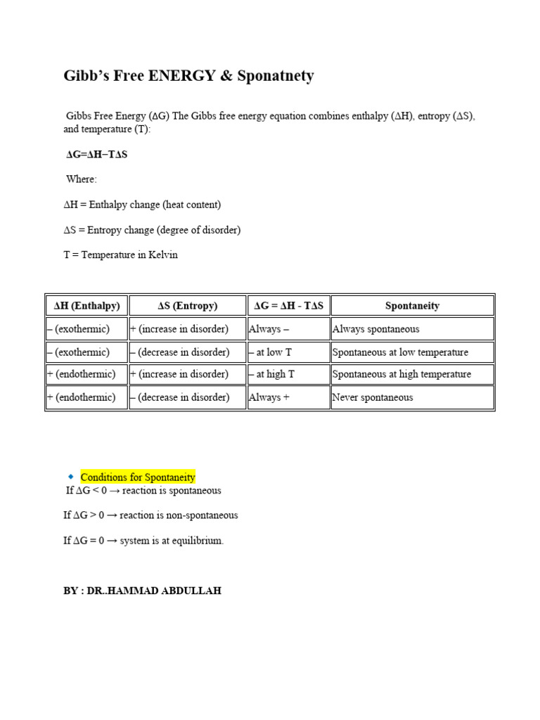 Gibb's Free Energy | PDF