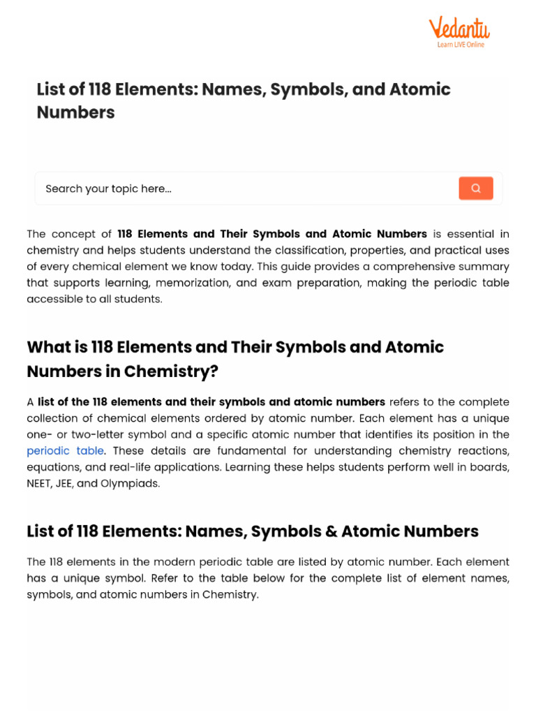 List of 118 Elements - Names, Symbols, and Atomic Numbers | PDF