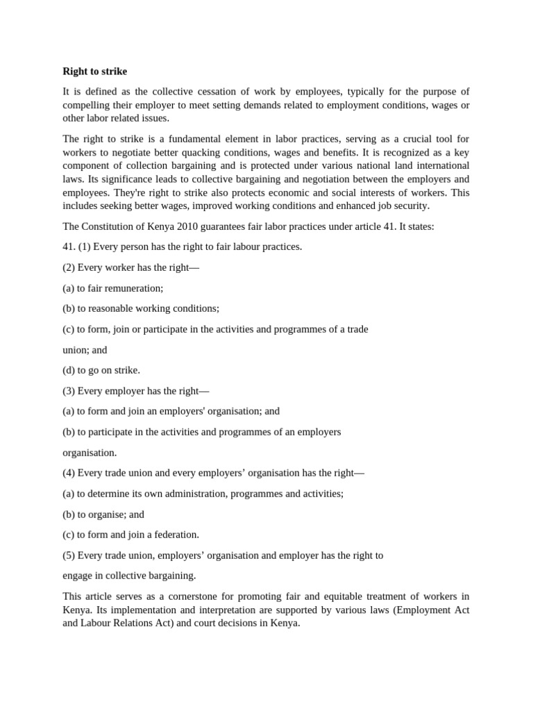 Understanding the Right to Strike in Kenya | PDF | Trade Union | Strike ...
