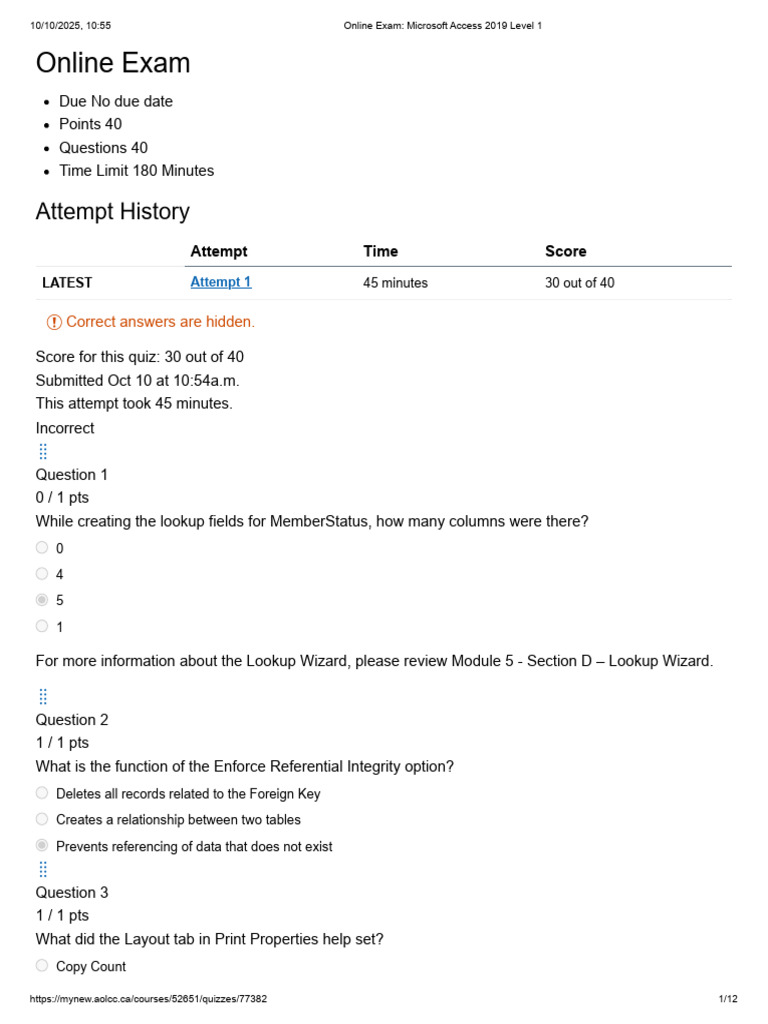 Microsoft Access 2019 Exam Results | PDF | Microsoft Access | Databases