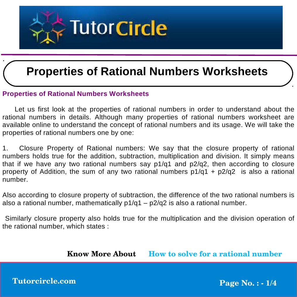 Properties of Rational Numbers Worksheets | PDF | Numbers | Multiplication