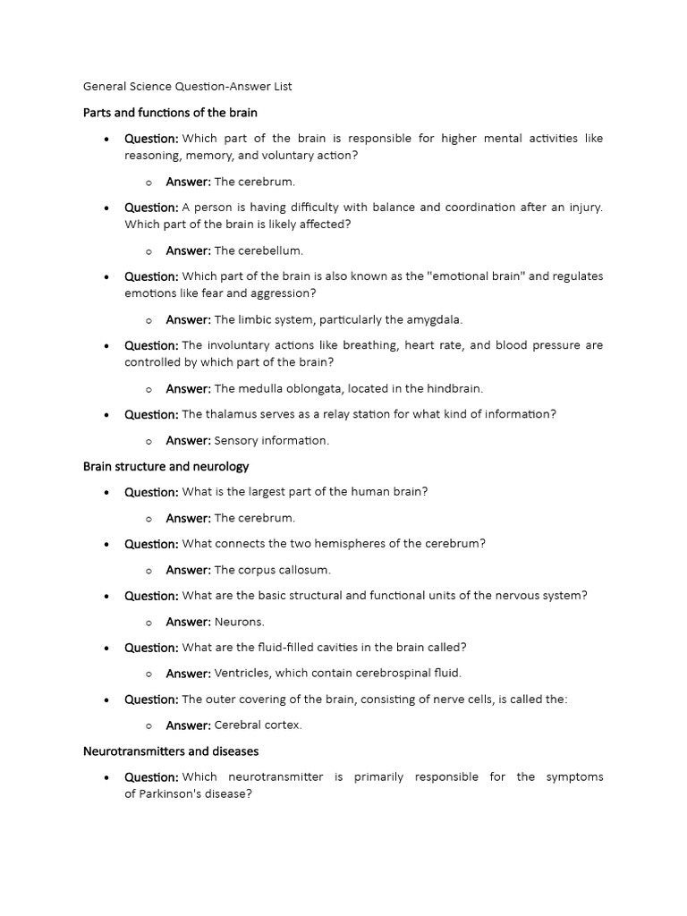 General Science Question | PDF | Brain | Hormone
