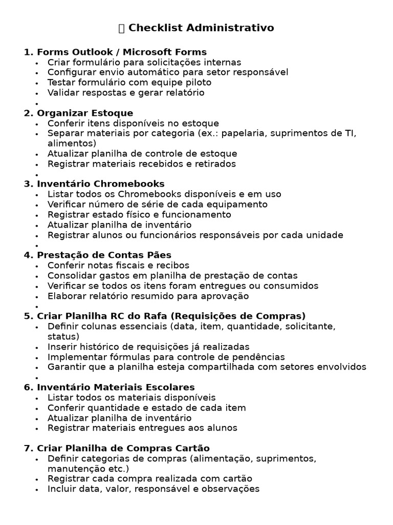 Checklist Administrativo | PDF