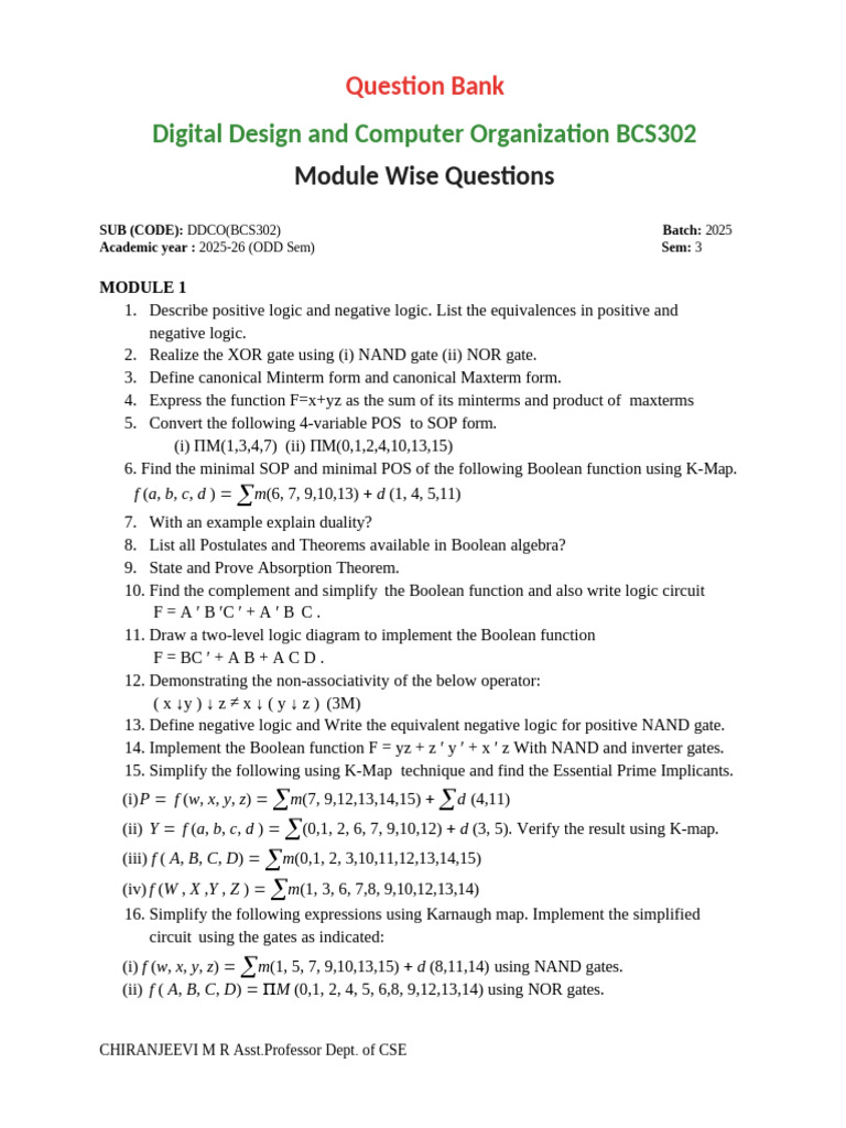 BCS302 Question Bank | PDF | Boolean Algebra | Teaching Mathematics